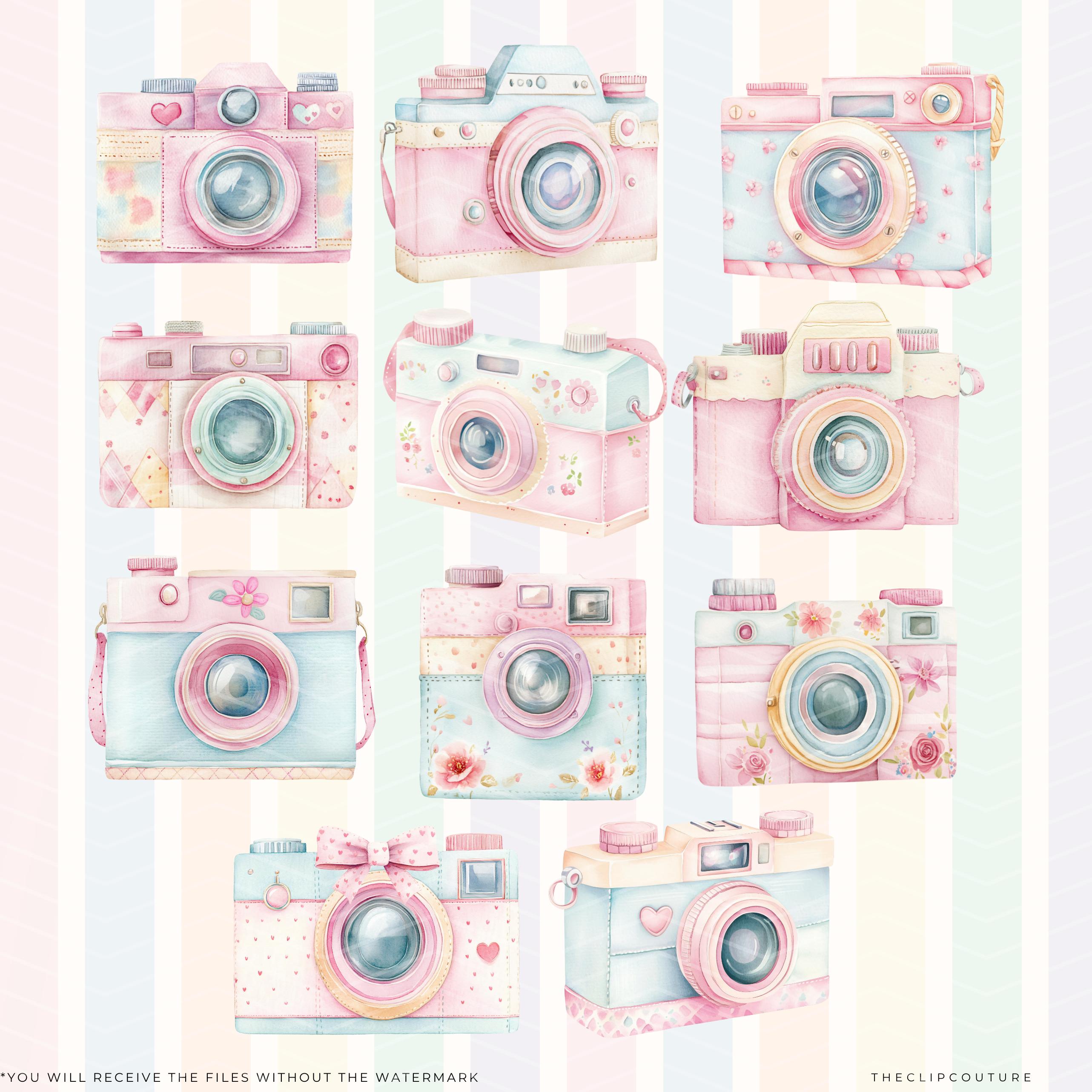Vintage Camera Clipart, Retro Watercolor Camera PNG, Kawaii Cameras ...