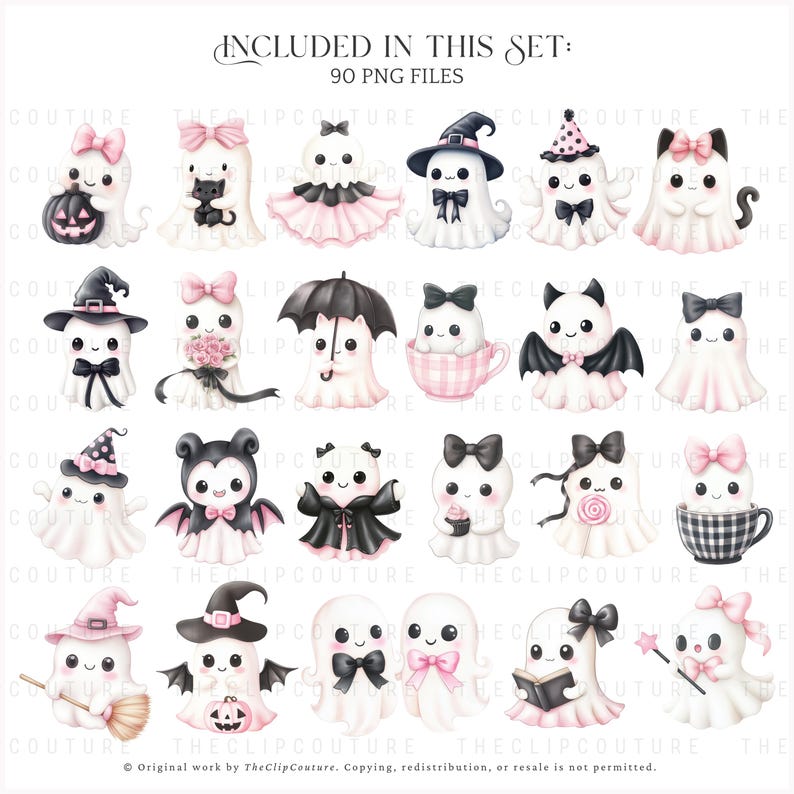 Cute Ghost Halloween Clipart, Pink Halloween Clipart, Pastel Watercolor ...