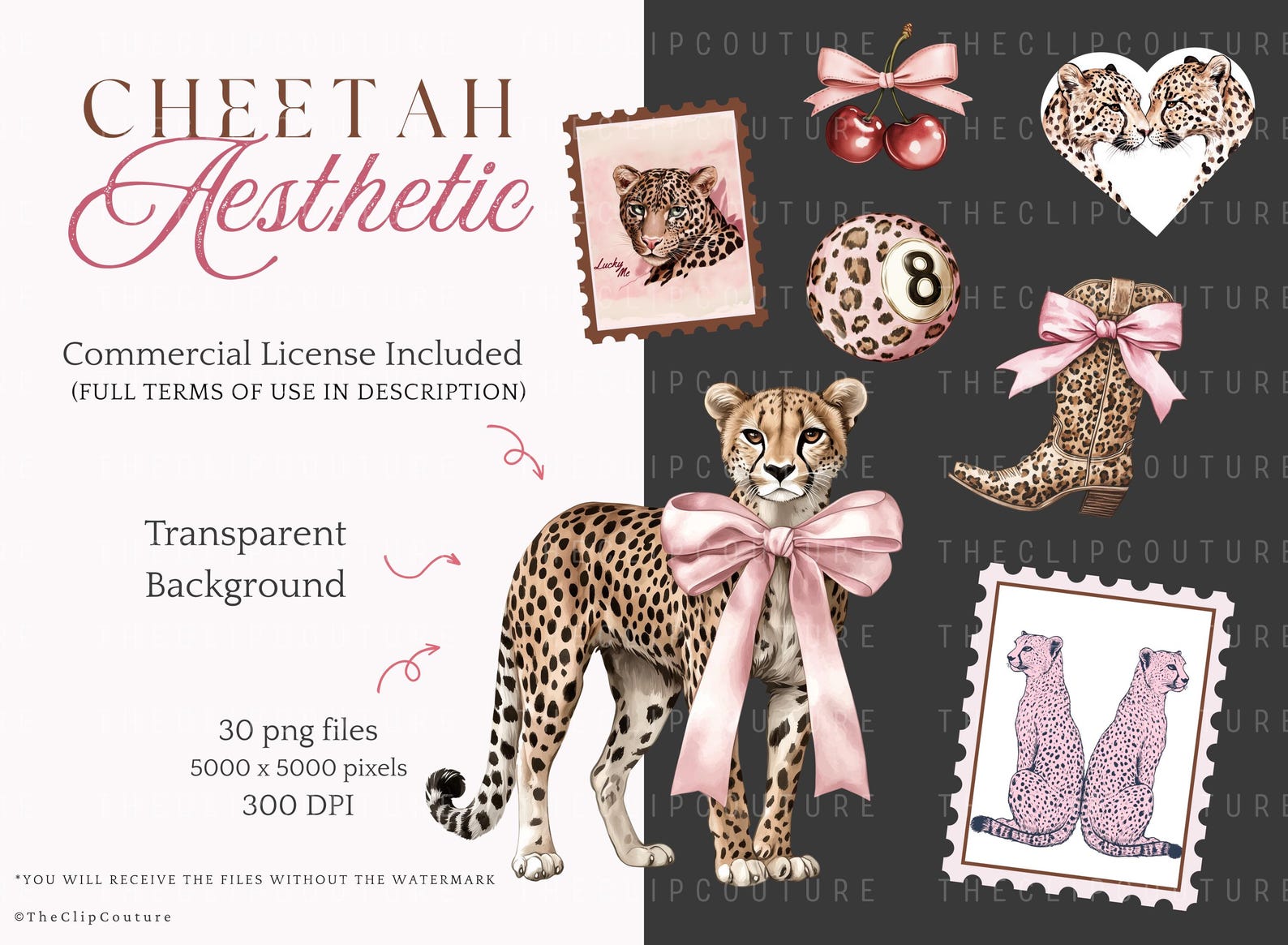 Cheetah Aesthetic Clipart, Coquette Leopard Print Clipart, Leopard ...