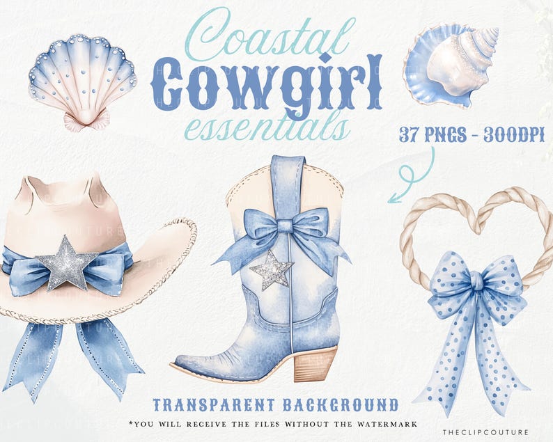 Coastal Cowgirl PNG Clipart, Watercolor Blue Cowgirl Clipart, Blue ...