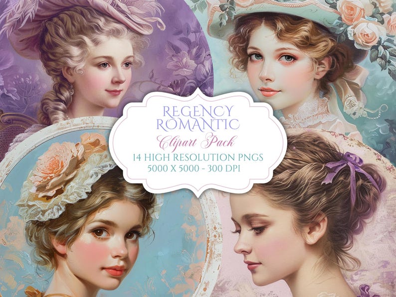 Regency Romantic Ladies Portraits Clipart, Oil Painting, Vintage Lady ...
