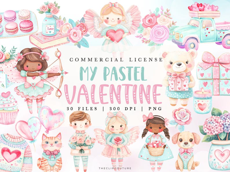 Pastel Love Clipart, Pink Valentine PNG, Kawaii Love Clipart, Pastel ...