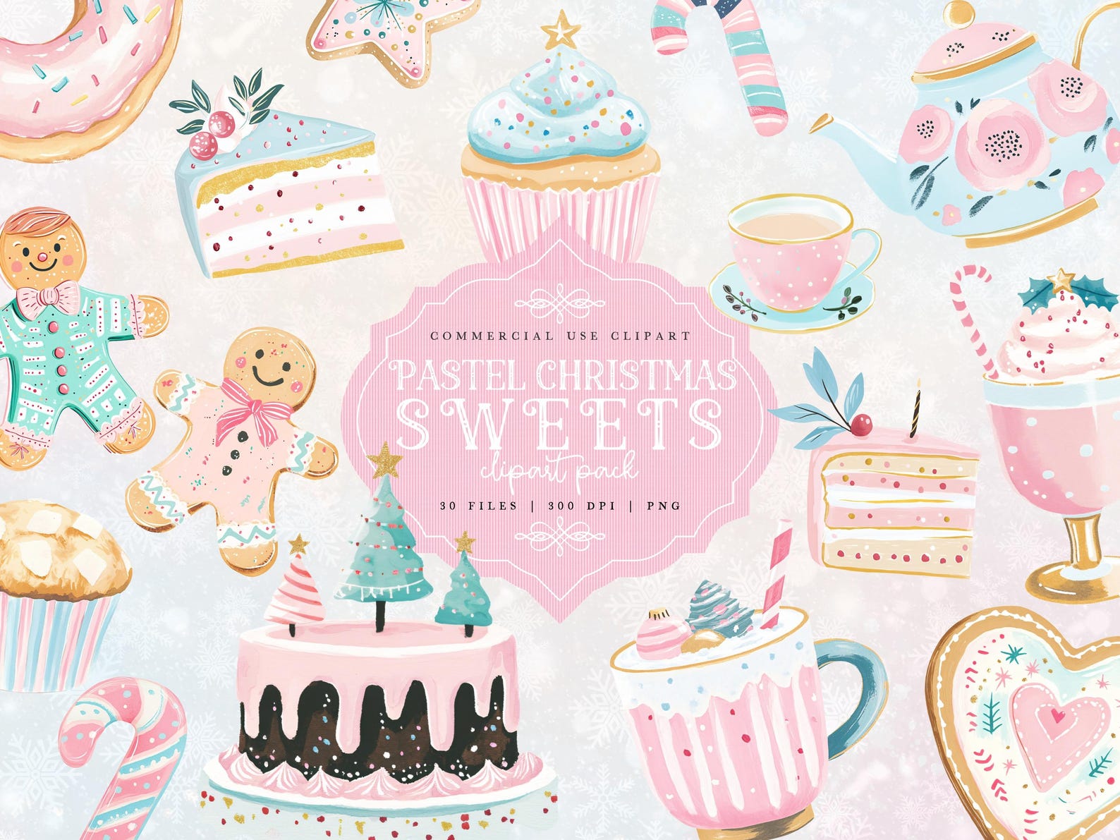 Pastel Christmas Clipart, Pink Christmas PNG, Sweets Clipart ...