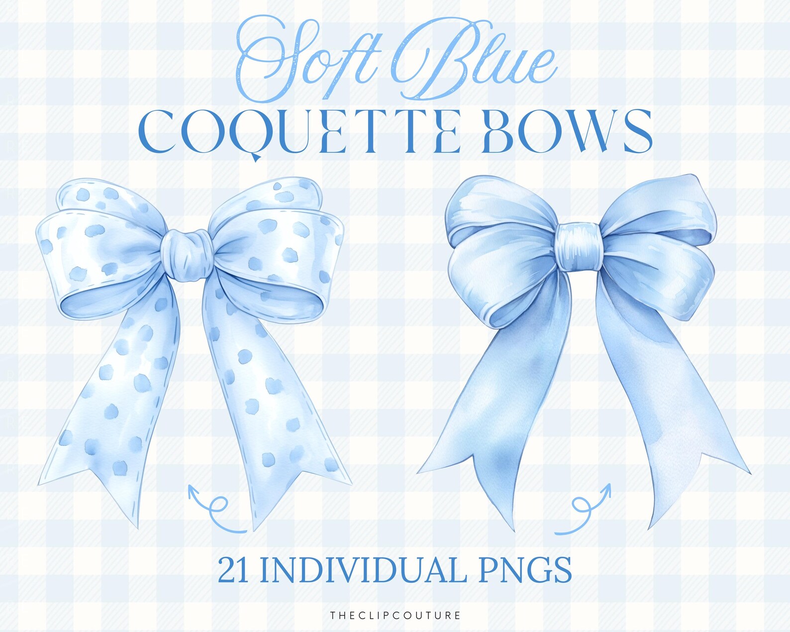 Light Blue Bows Clipart, Coquette Ribbon PNG, Watercolor Blue Bows ...