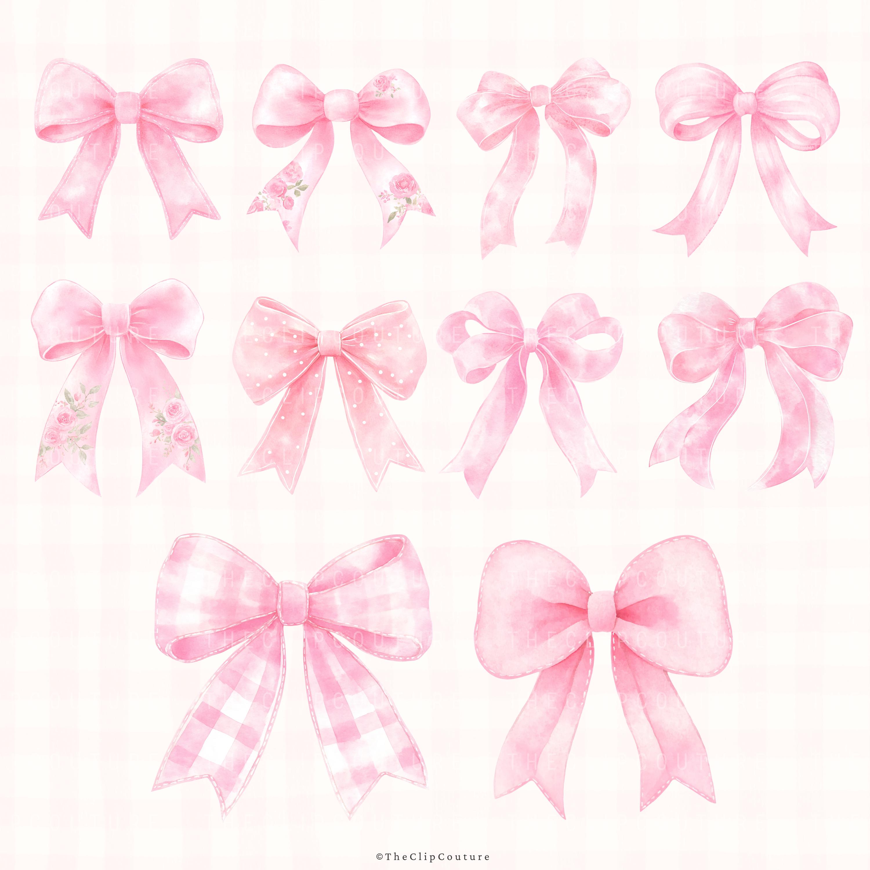 Watercolor Pink Bows Clipart, Coquette Ribbon PNG (digital Download) - Etsy