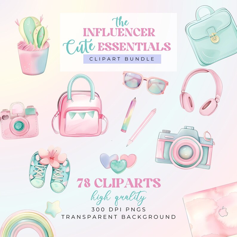 Cute Clipart Bundle for Social Media, Watercolor Influencer Graphics ...