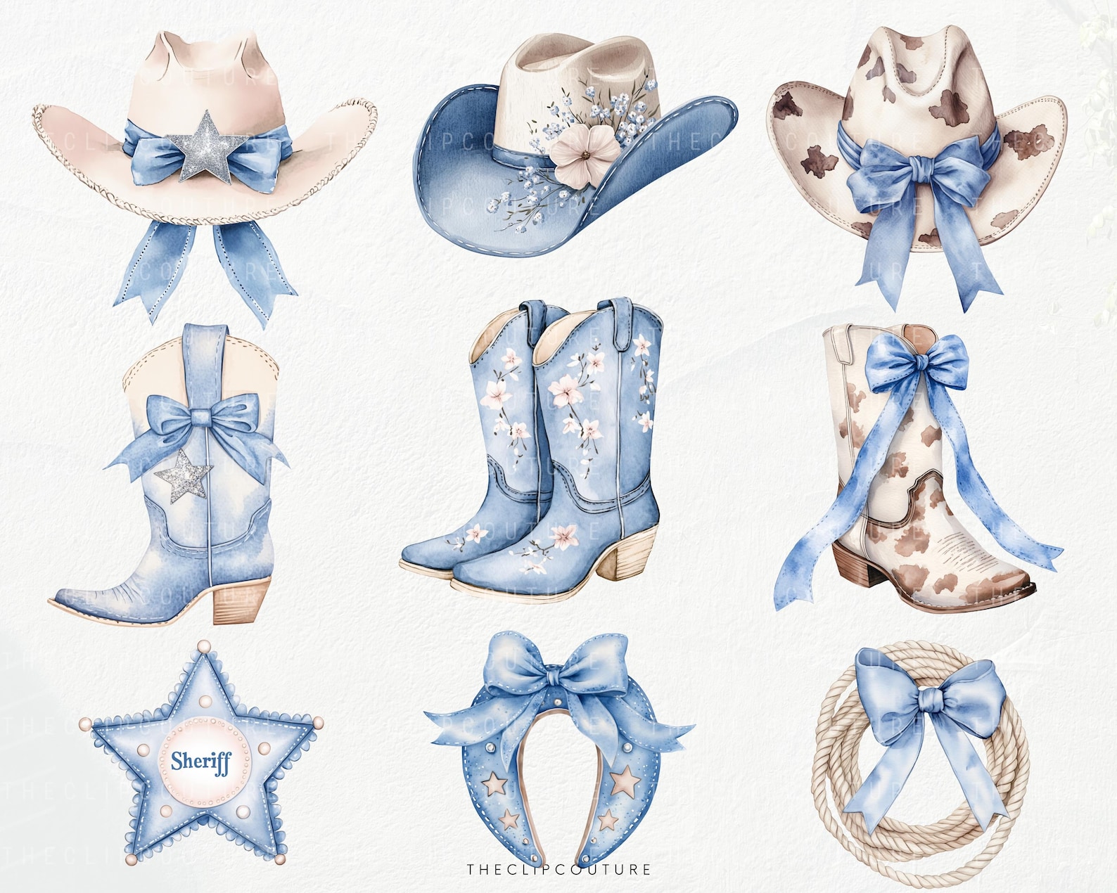 Coastal Cowgirl PNG Clipart, Watercolor Blue Cowgirl Clipart, Blue ...