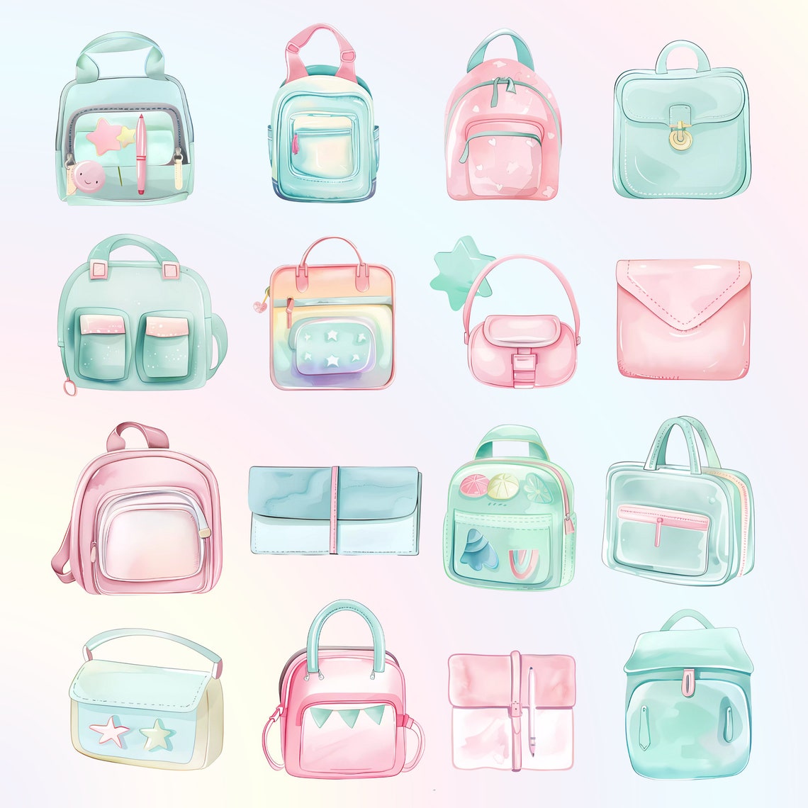 Cute Clipart Bundle for Social Media, Watercolor Influencer Graphics ...