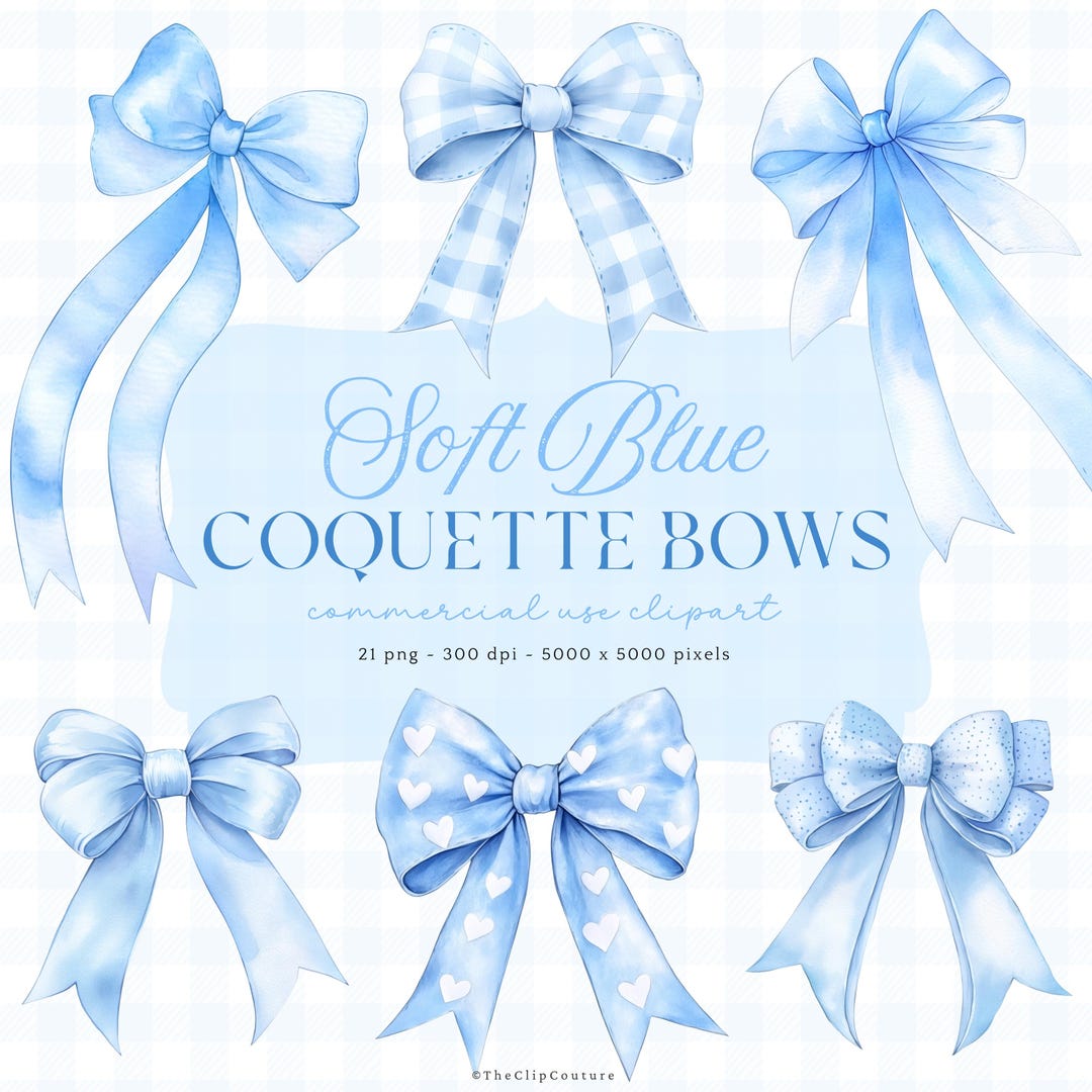 Light Blue Bows Clipart, Coquette Ribbon PNG, Watercolor Blue Bows ...