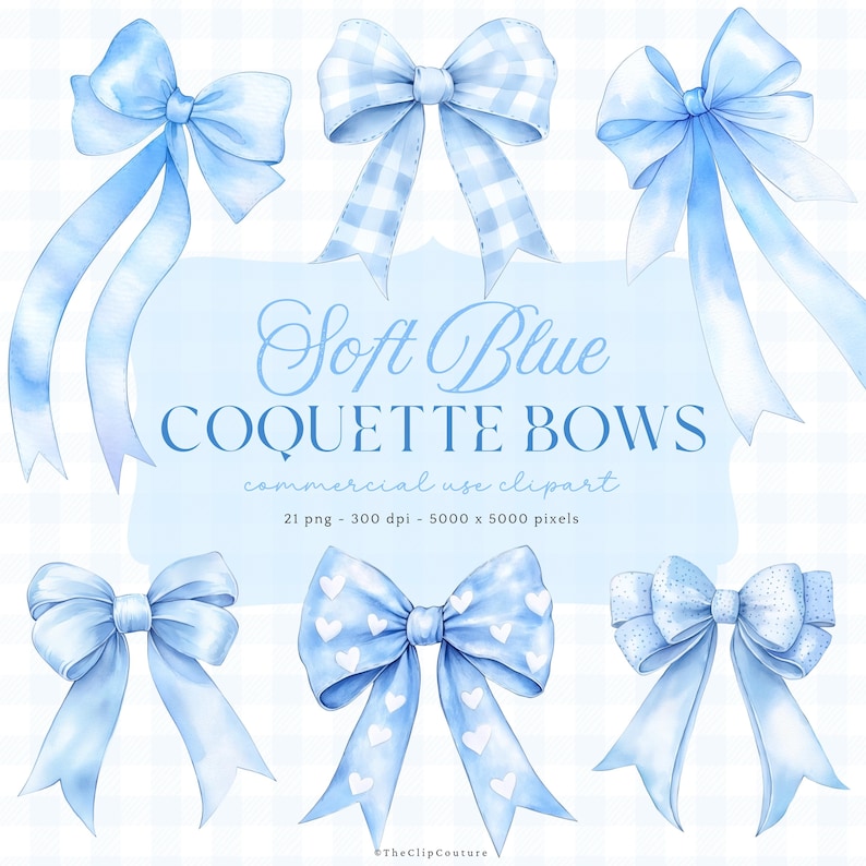 Light Blue Bows Clipart, Coquette Ribbon PNG, Watercolor Blue Bows ...