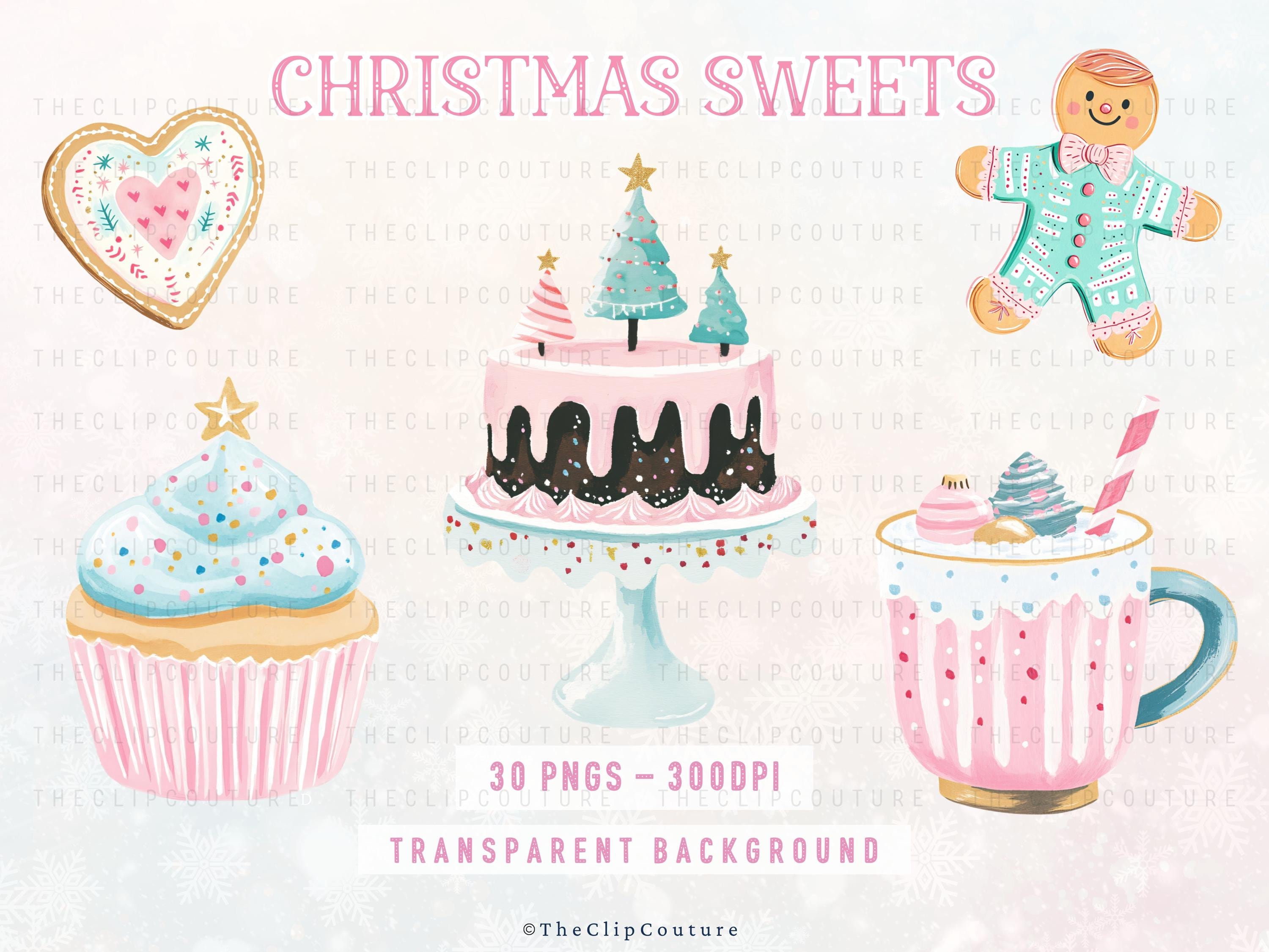 Pastel Christmas Clipart, Pink Christmas PNG, Sweets Clipart ...