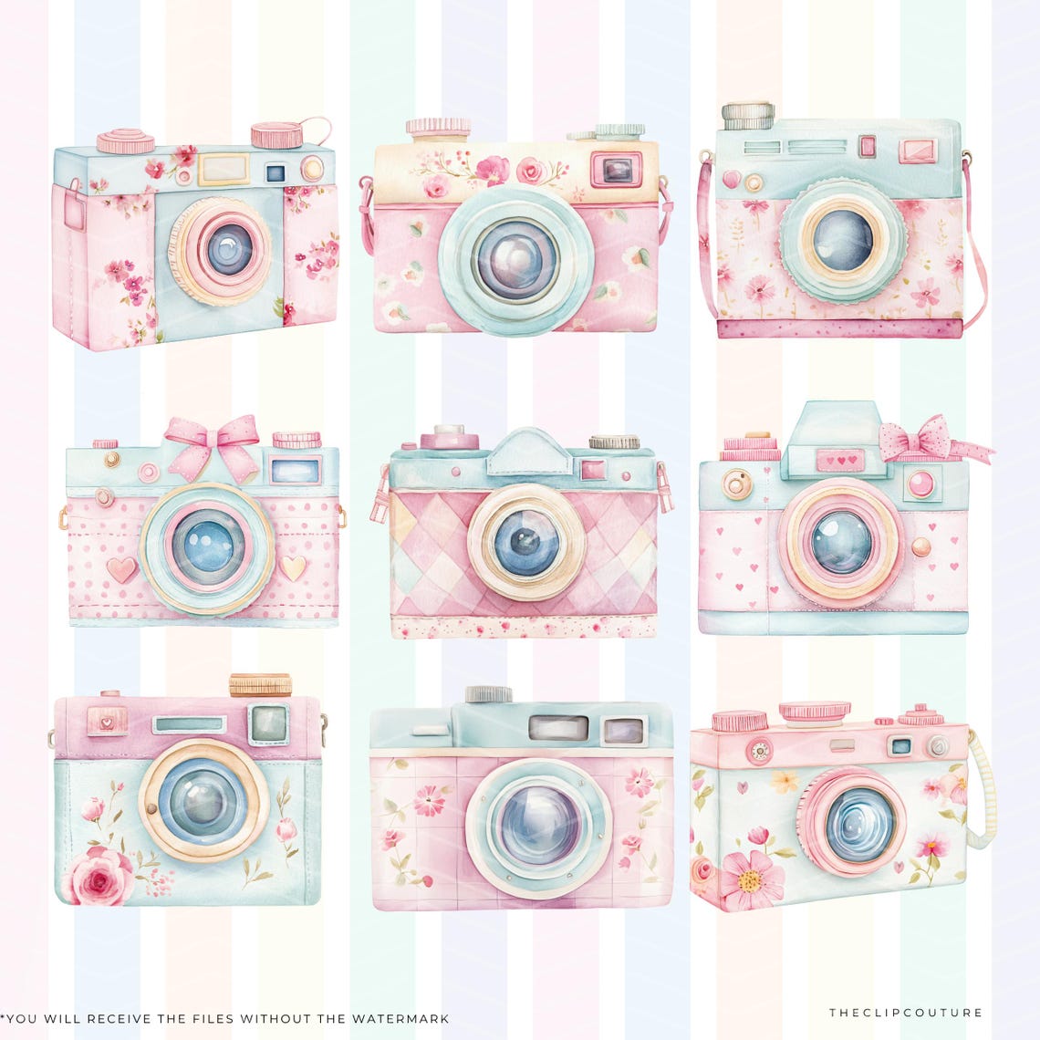 Vintage Camera Clipart, Retro Watercolor Camera PNG, Kawaii Cameras ...