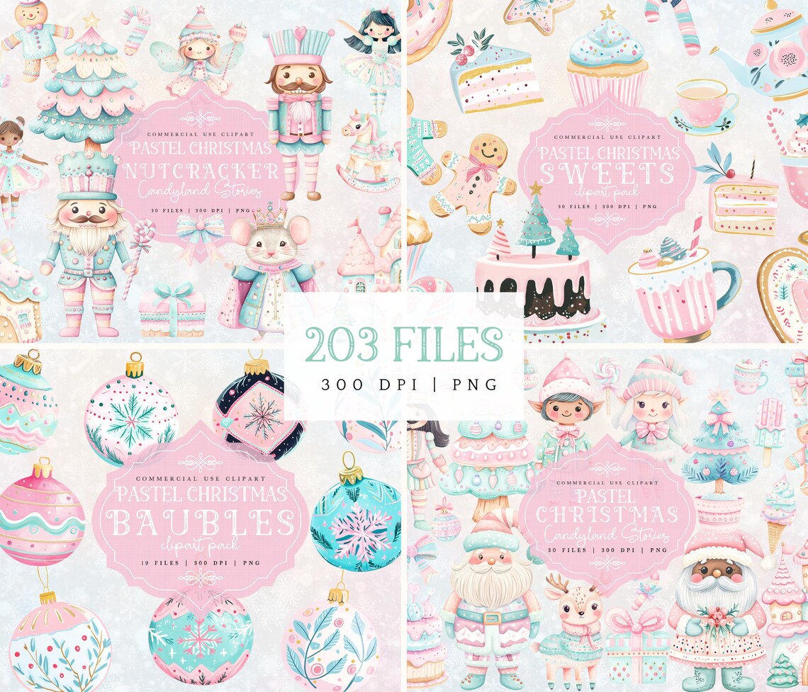 Pastel Christmas Clipart Bundle, Nutcracker, Candyland PNG, Candy Xmas ...