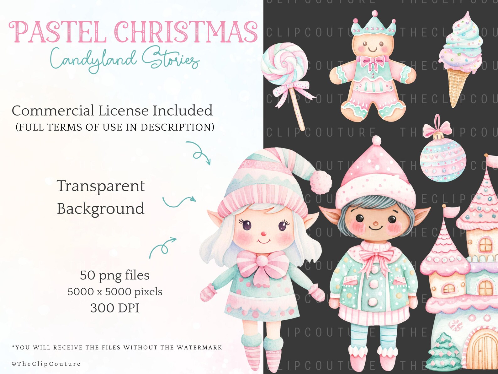Pastel Christmas Clipart, Candyland Cute Watercolor, Nutcracker PNG ...