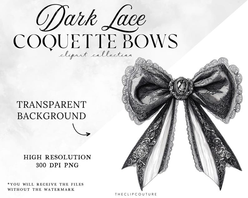 Dark Coquette Lace Bows Clipart, Gothic Clipart, Black Lace Bow PNG ...