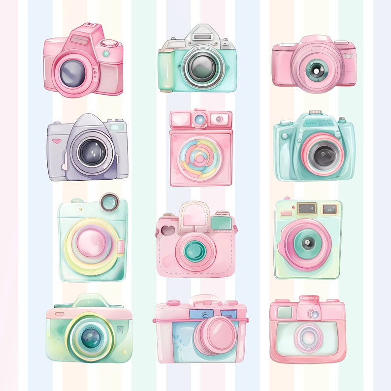 Vintage Camera Clipart Set, Polaroid Watercolor Kawaii Photography ...