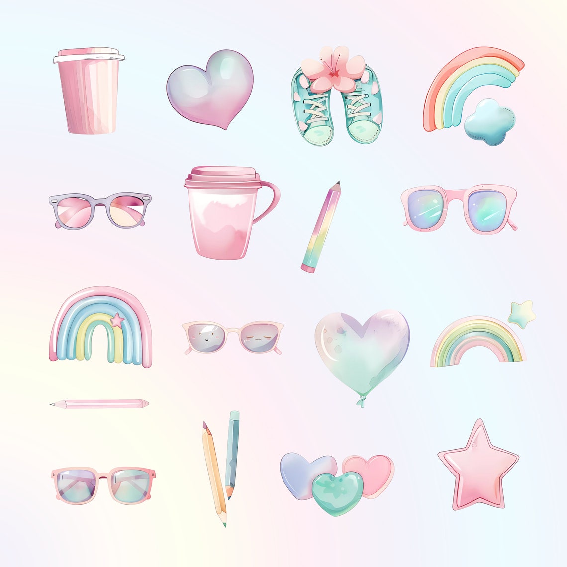 Cute Clipart Bundle for Social Media, Watercolor Influencer Graphics ...
