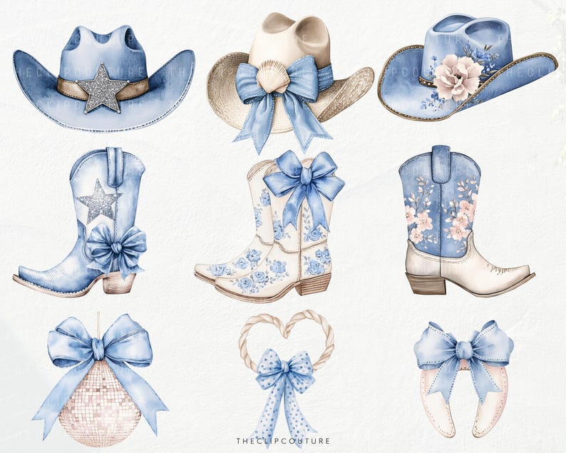 Coastal Cowgirl PNG Clipart, Watercolor Blue Cowgirl Clipart, Blue ...