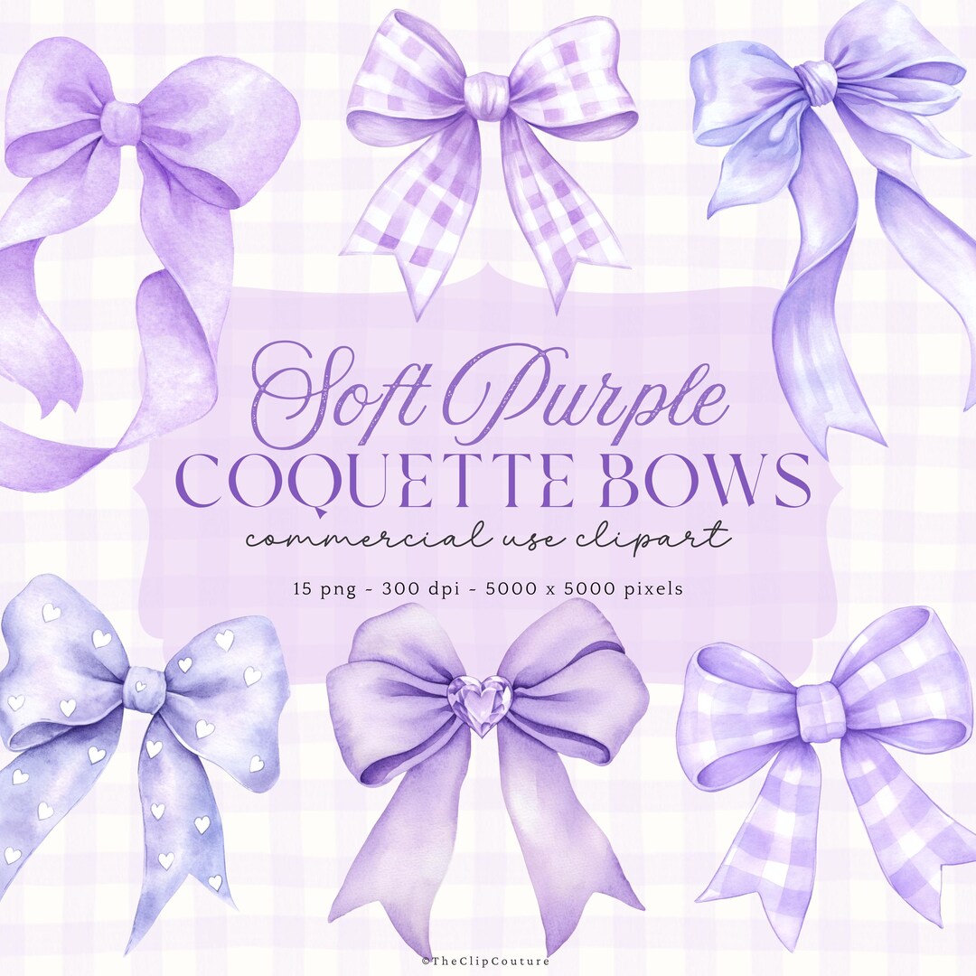Watercolor Purple Bows Clipart, Coquette Ribbon PNG (digital Download ...