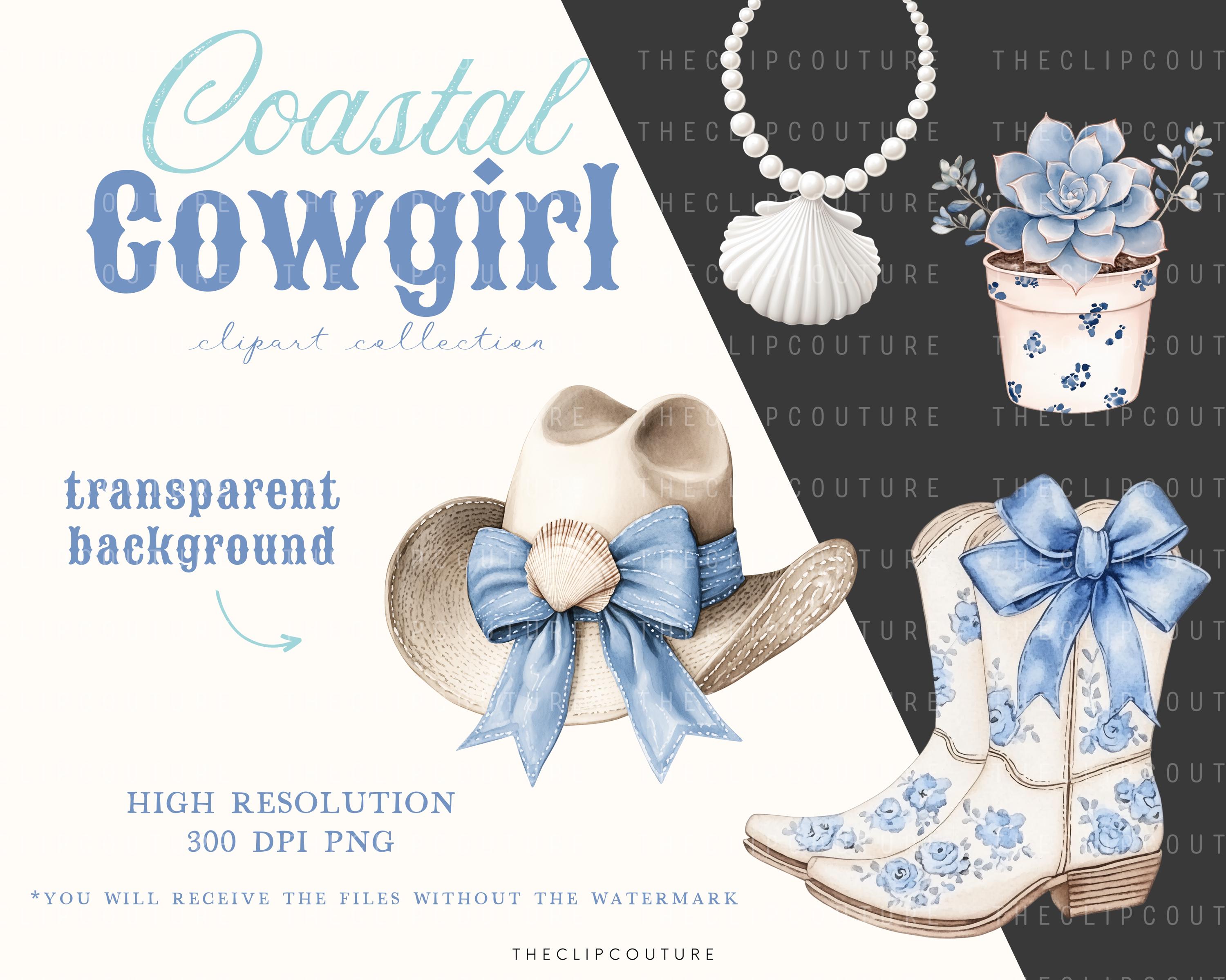 Coastal Cowgirl PNG Clipart, Watercolor Blue Cowgirl Clipart, Blue ...