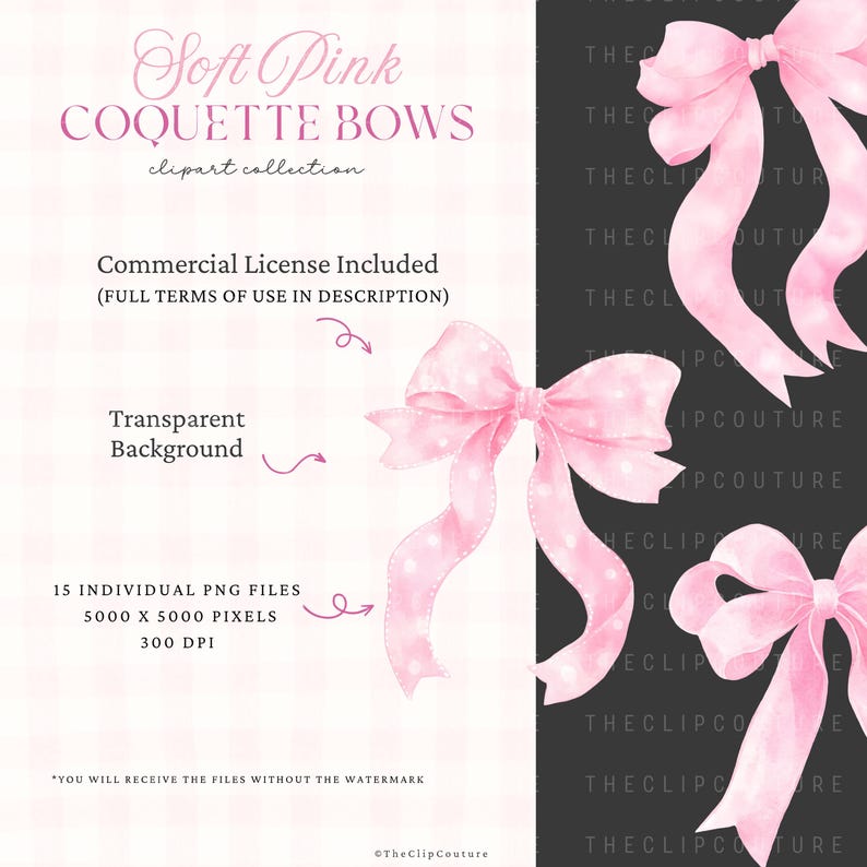 Watercolor Pink Bows Clipart, Coquette Ribbon PNG (digital Download) - Etsy