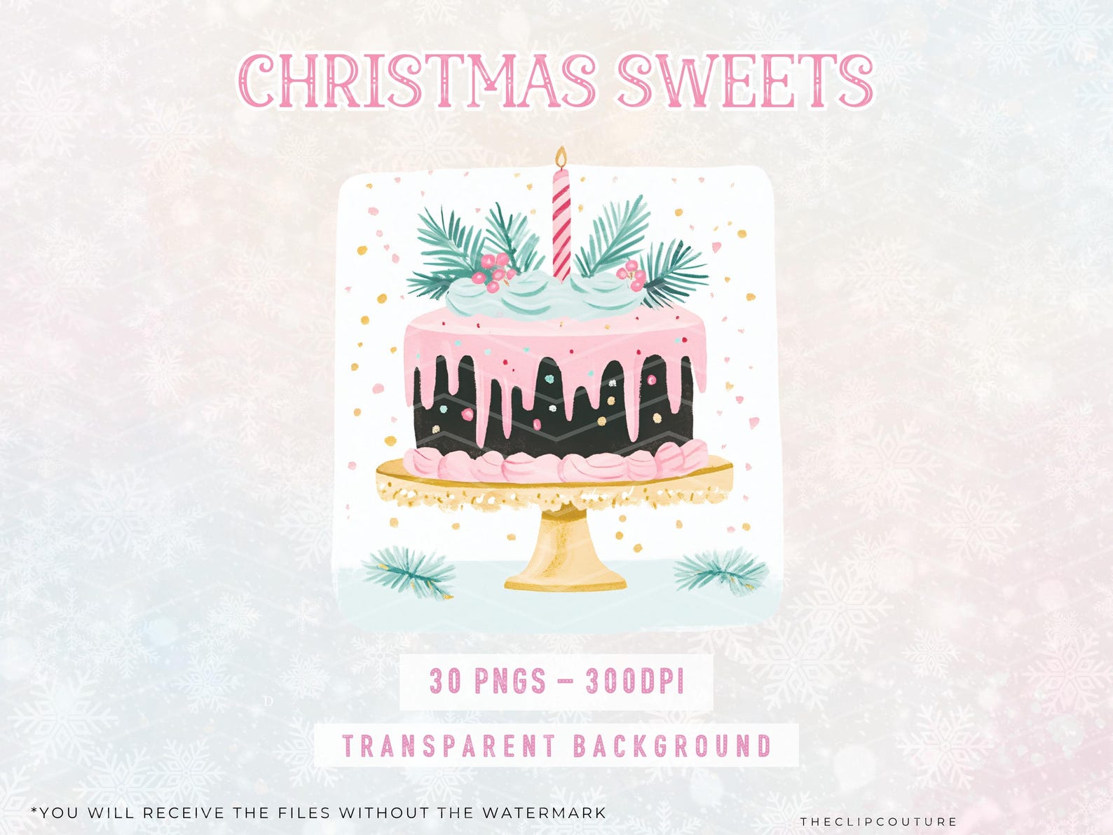 Pastel Christmas Clipart, Pink Christmas PNG, Sweets Clipart ...
