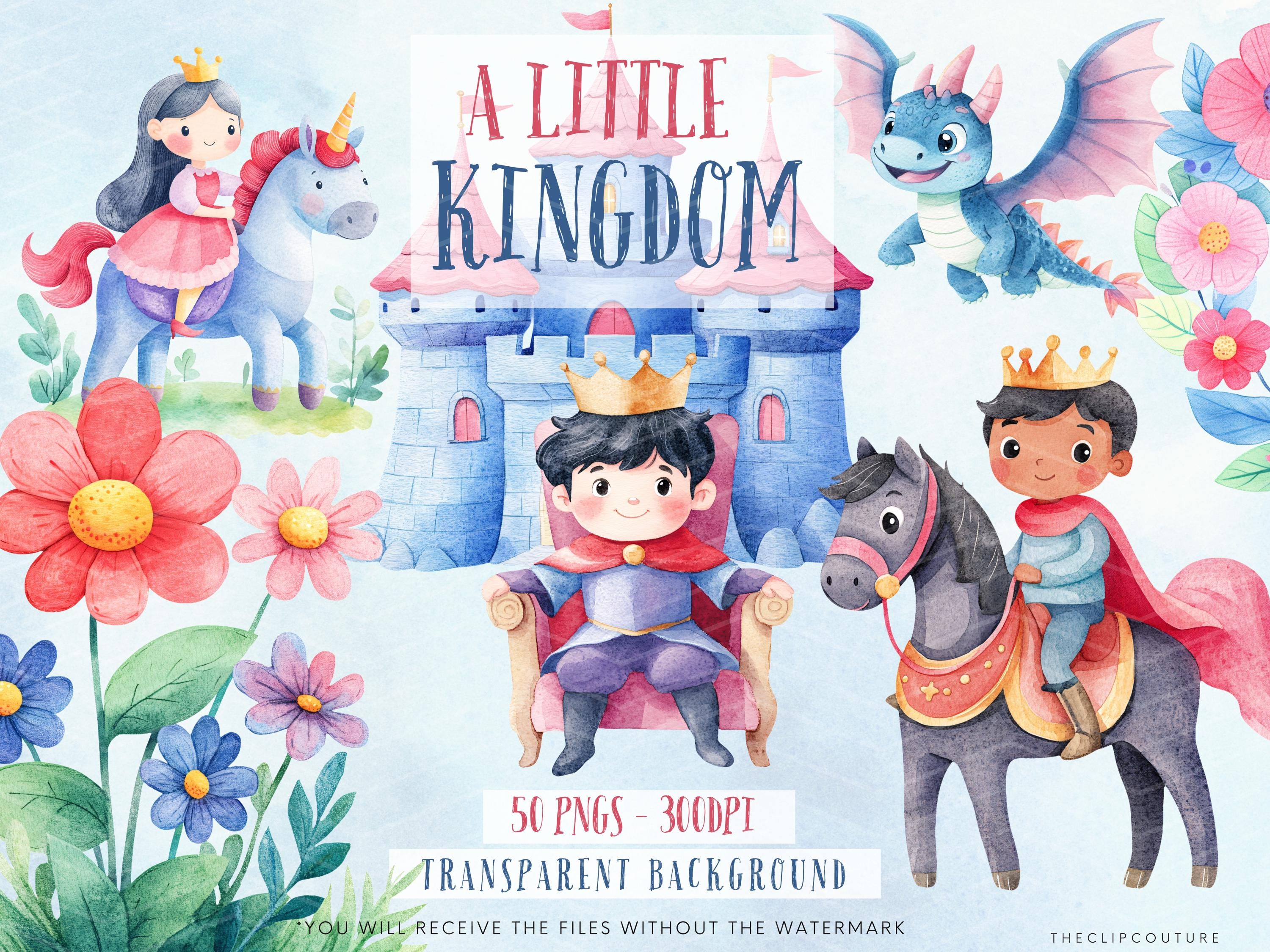Watercolor Cute Little Kingdom Clipart, Magic Kingdom PNG, Fairytale ...