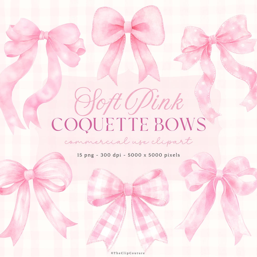 Pink Bows Clipart, Coquette Ribbon PNG, Watercolor Pink PNG Bows, Soft ...