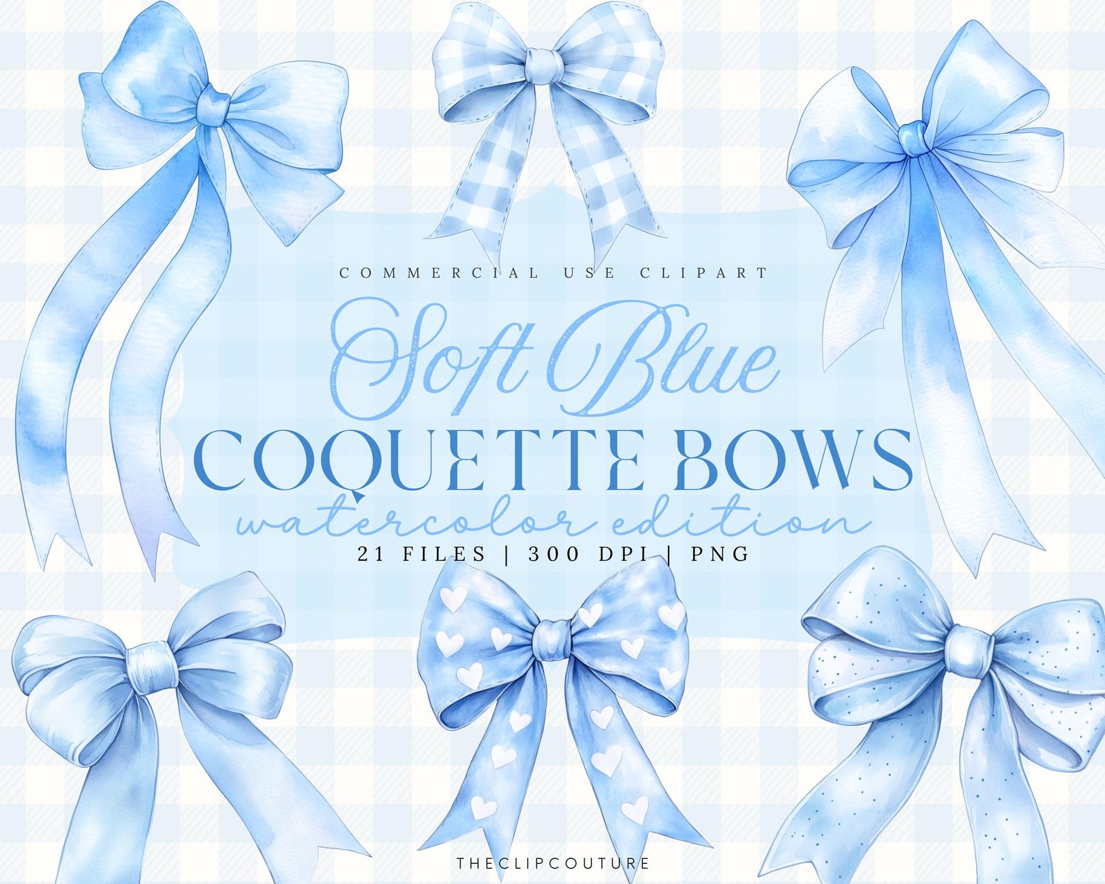 Light Blue Bows Clipart, Coquette Ribbon PNG, Watercolor Blue Bows ...