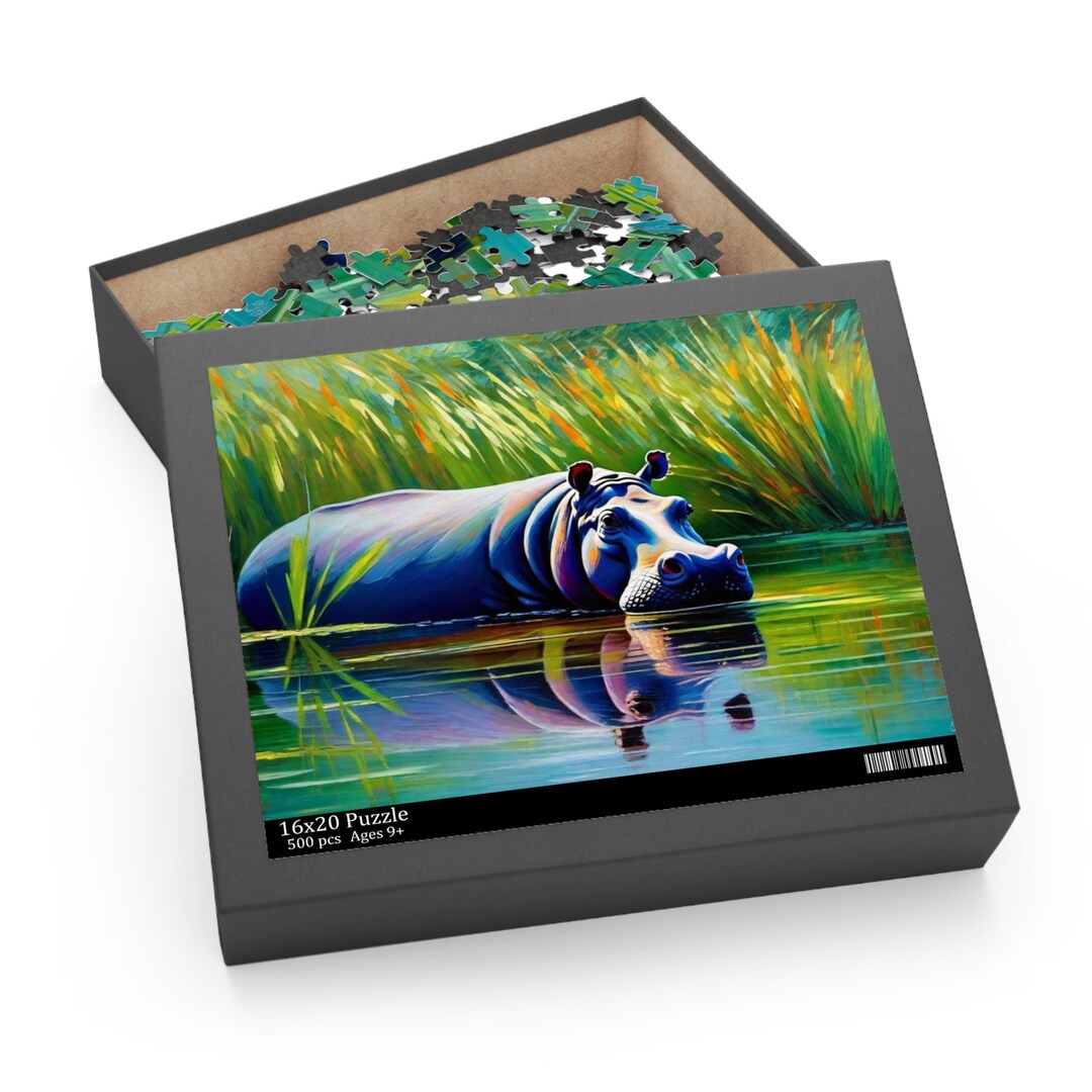 Hippo Puzzle, Hippo Jigsaw Puzzle, Canvas of a Hippo, Zoo Animals ...
