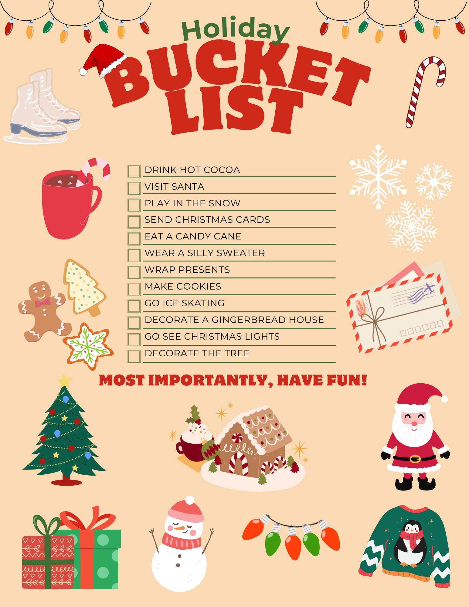 Holiday Bucket List Printable for Kids and Family Christmas - Etsy