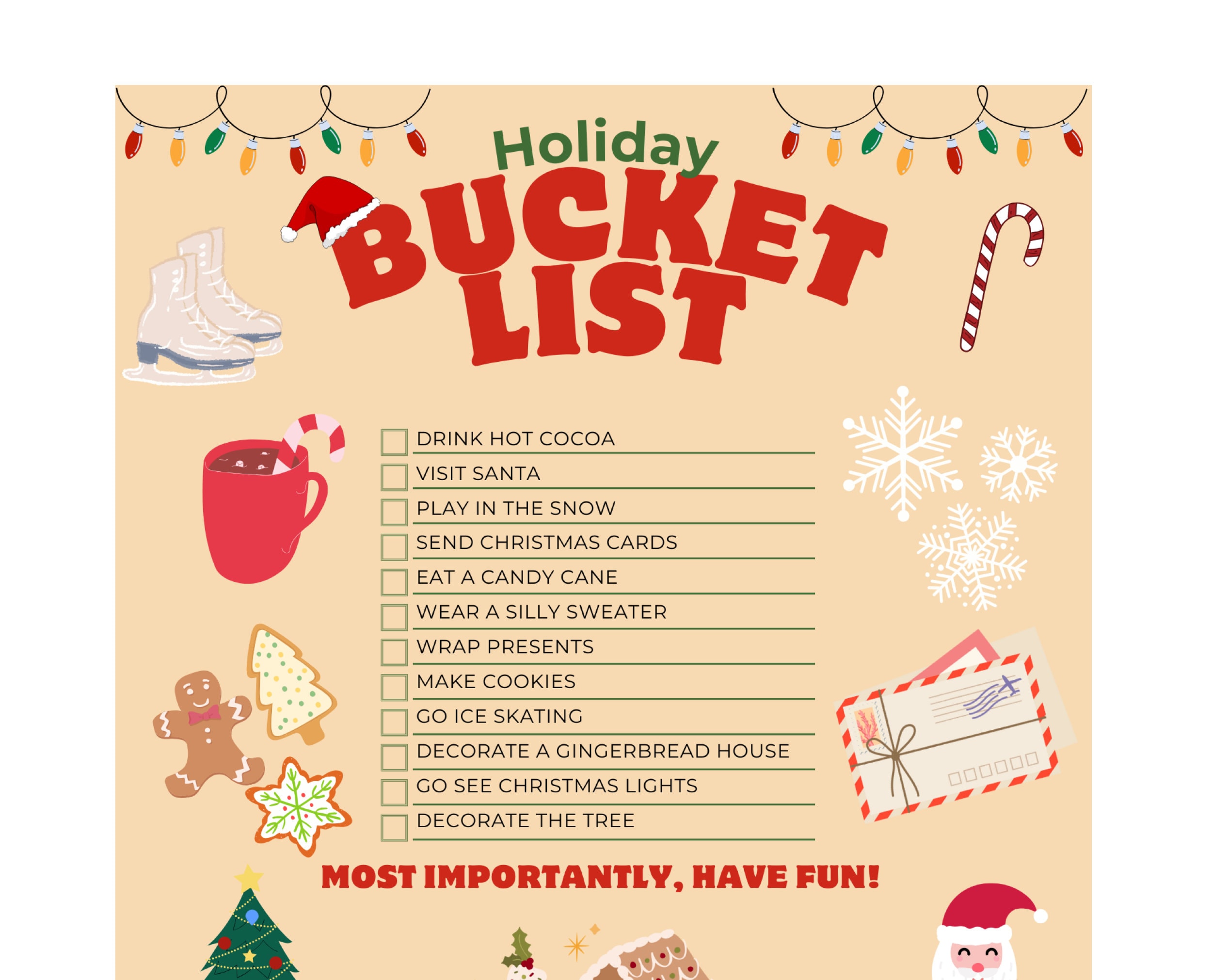 Holiday Bucket List Printable for Kids and Family Christmas - Etsy