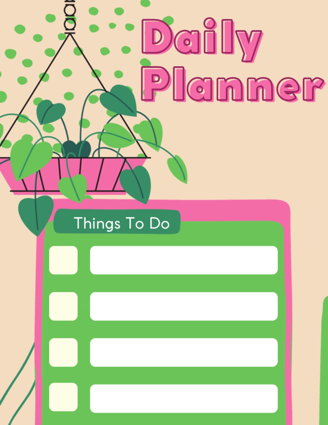 Pink and Green Daily Planner Page With To-do List, Goals, and Reminders ...