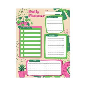 Pink and Green Daily Planner Page With To-do List, Goals, and Reminders ...