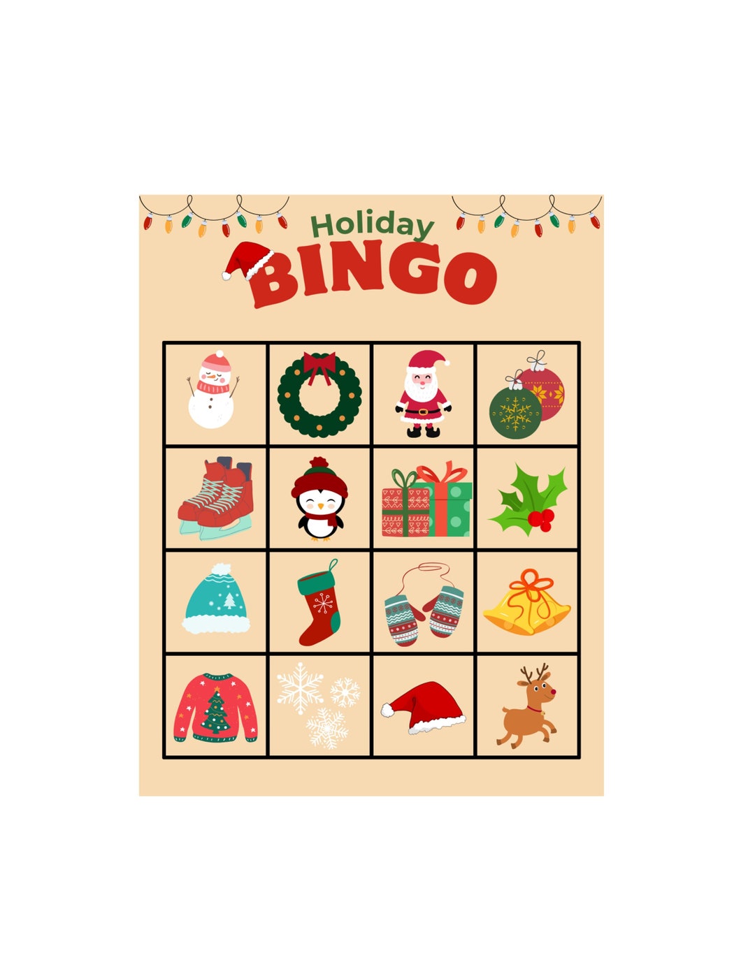 Holiday Christmas Bingo 4x4 Boards, Set of 8 With Graphics Sheet and ...