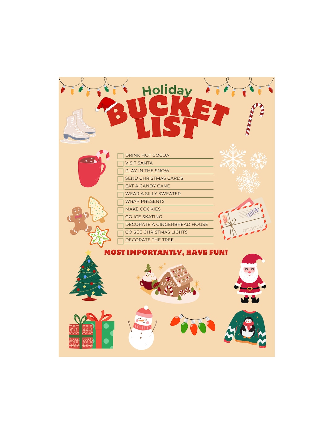 Holiday Bucket List Printable for Kids and Family Christmas - Etsy