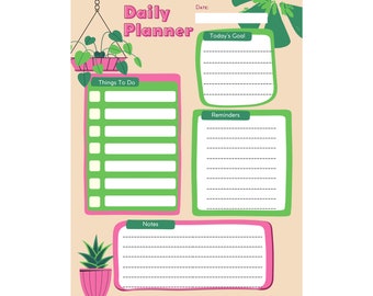 Pink and Green Daily Planner Page With To-do List, Goals, and Reminders ...