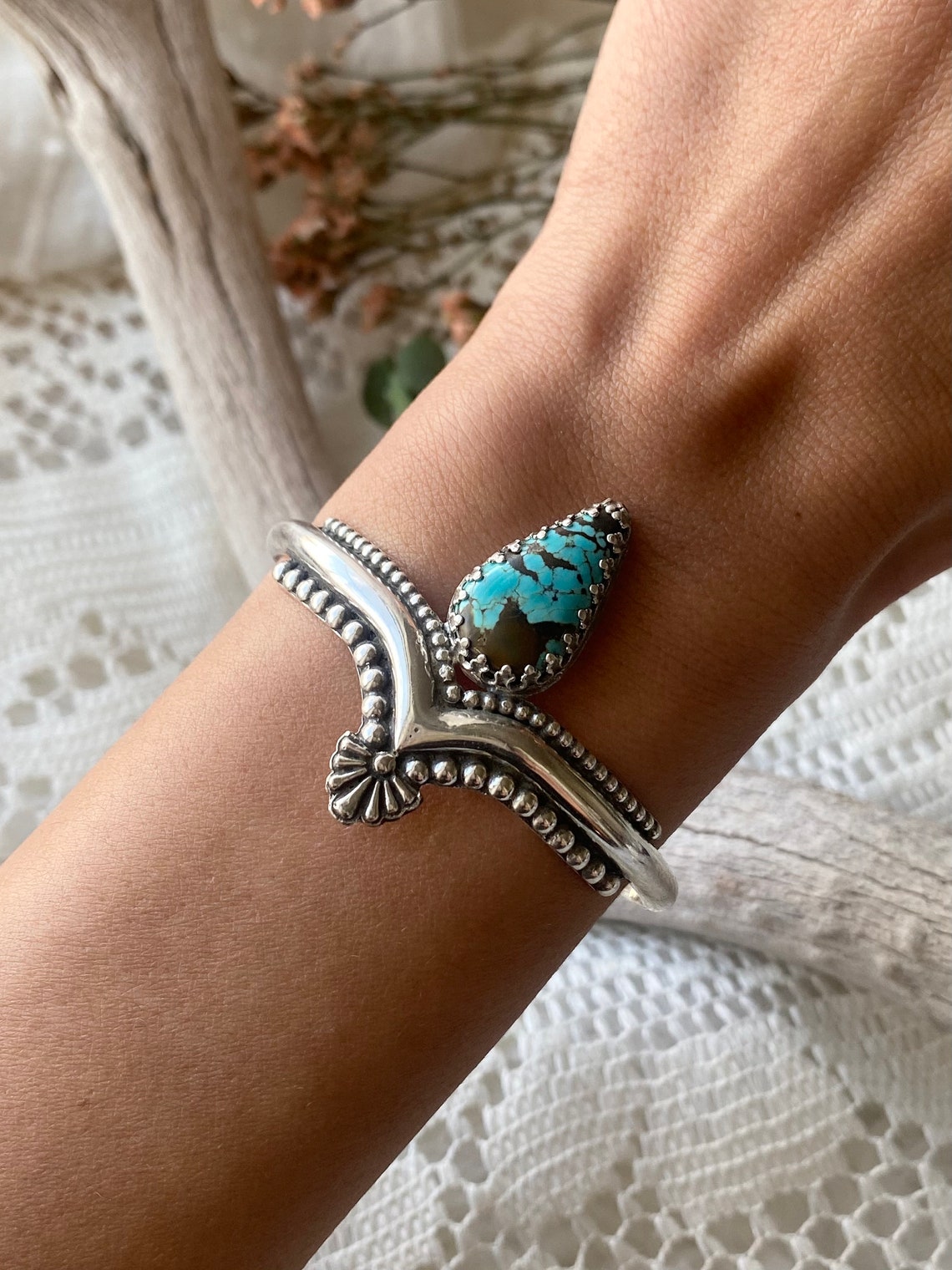 SUNRAY Cuff-silver and Turquoise Cuff Bracelet, Sterling Silver Cuff ...