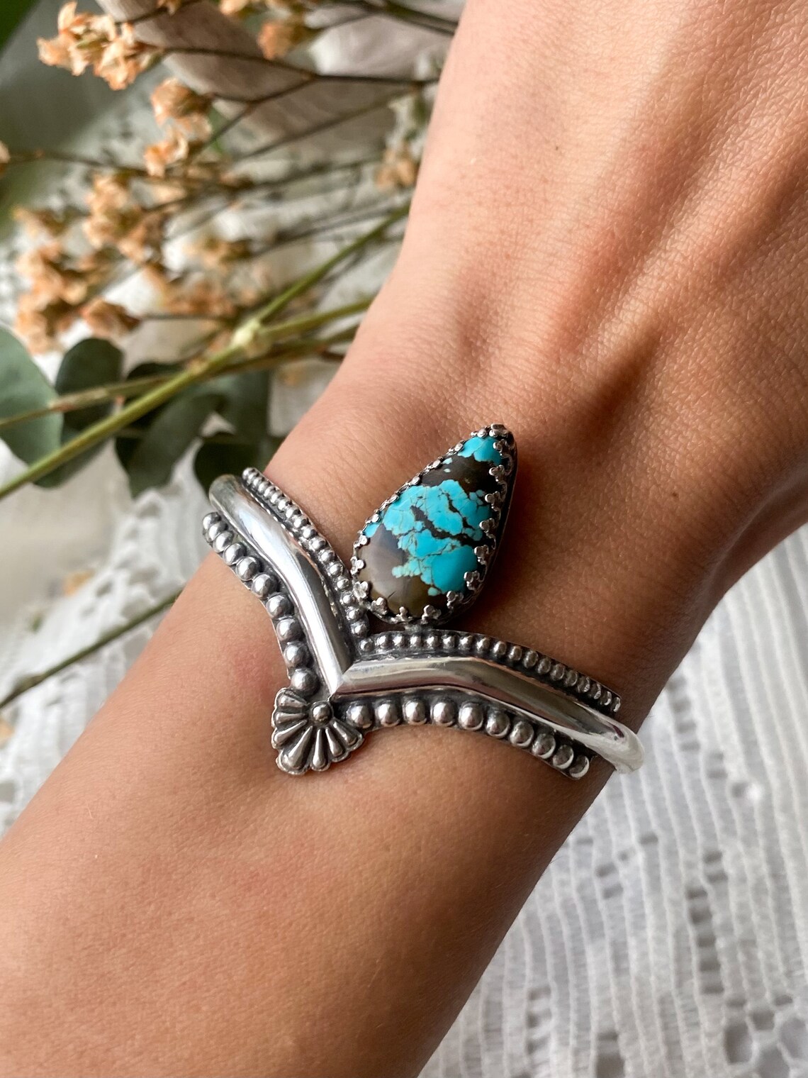 SUNRAY Cuff-silver and Turquoise Cuff Bracelet, Sterling Silver Cuff ...
