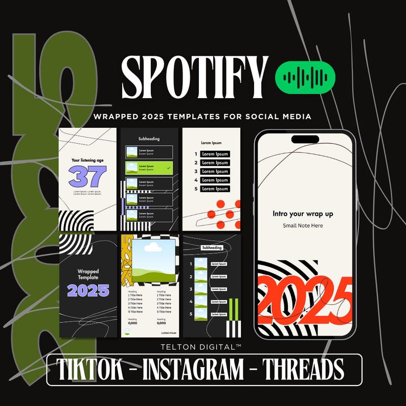 Spotify Wrapped 2025 Canva Templates | Social Media Music Recap ...