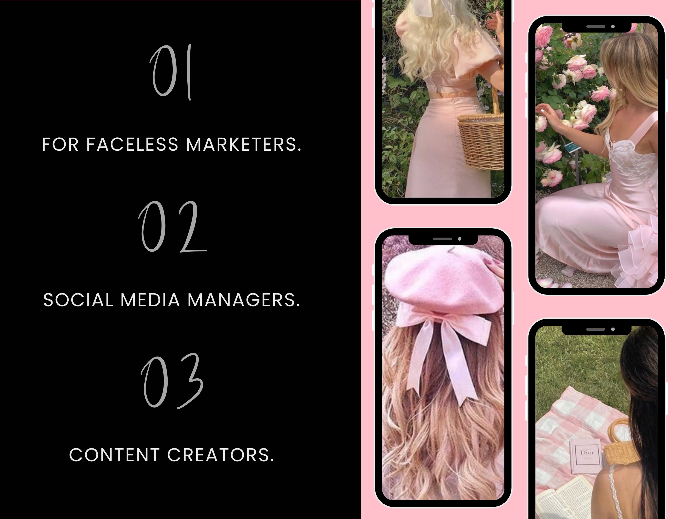 Chic Pink Faceless Reels & Photos Bundle With MRR Instagram Faceless ...