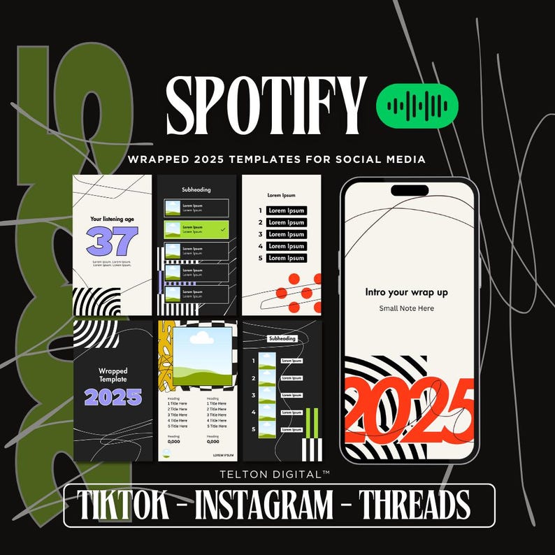 30+ Spotify Wrapped 2025 Editable Canva Templates | Social Media Recap ...