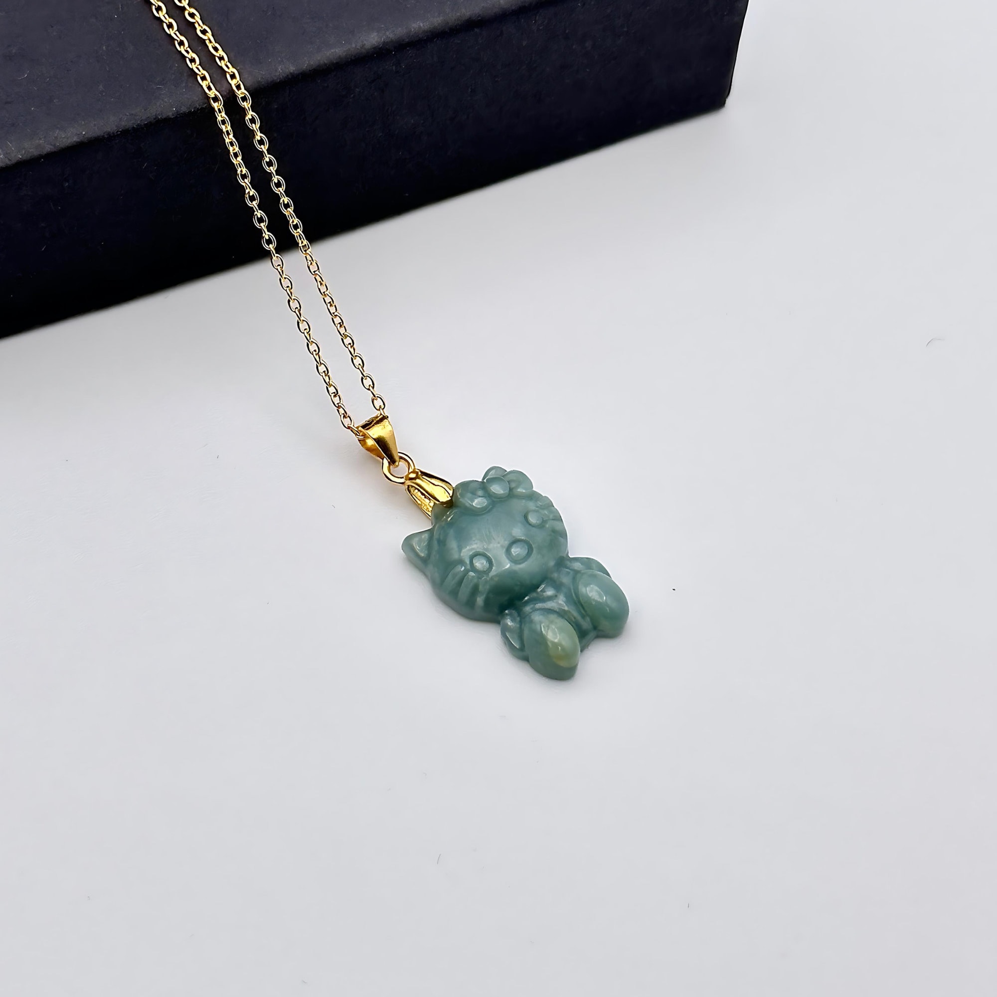 Jade Hello Kitty Jade Necklace, Natural Grade A Burmese Jadeite ...