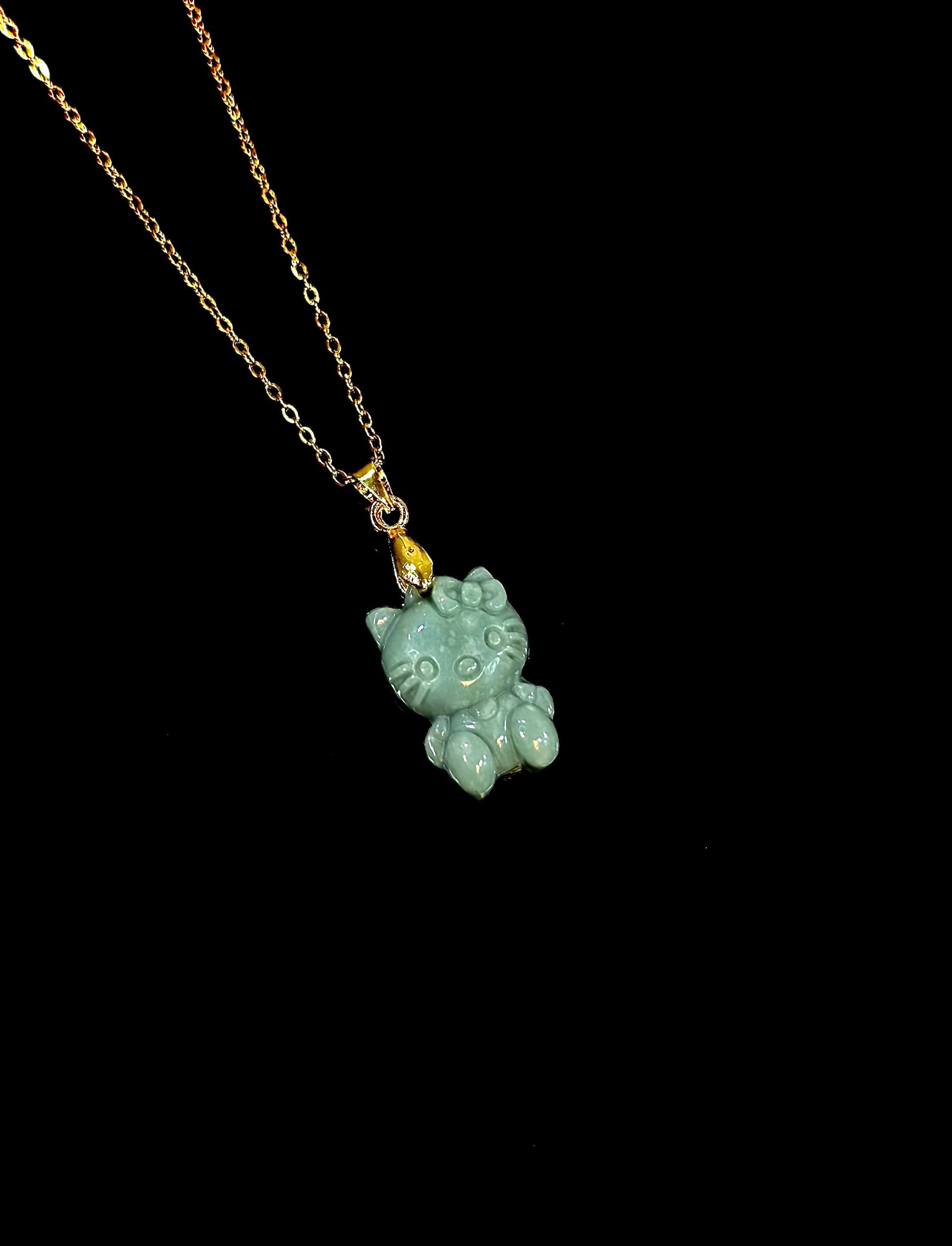 Jade Hello Kitty Jade Necklace, Natural Grade A Burmese Jadeite ...