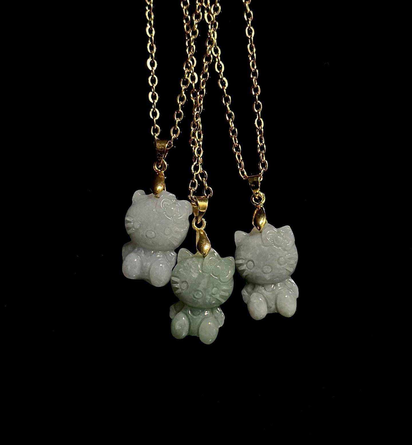 Jade Hello Kitty Jade Necklace, Natural Grade A Burmese Jadeite ...