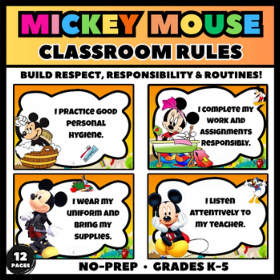 Mickey Mouse Classroom Rules Posters Set - Positive Behavior Management ...