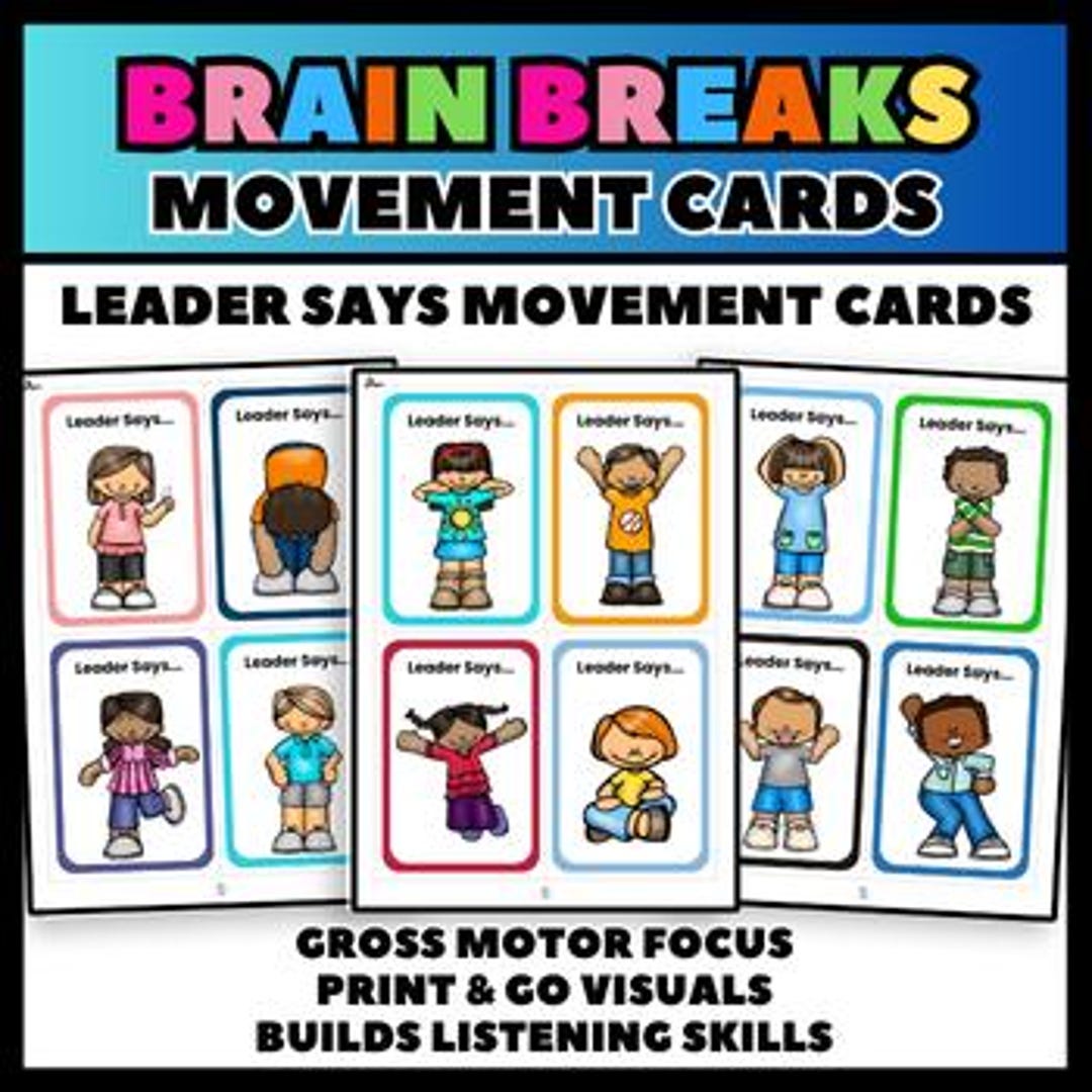 Leader Says Brain Break Cards | Gross Motor Skills Activity | Preschool ...