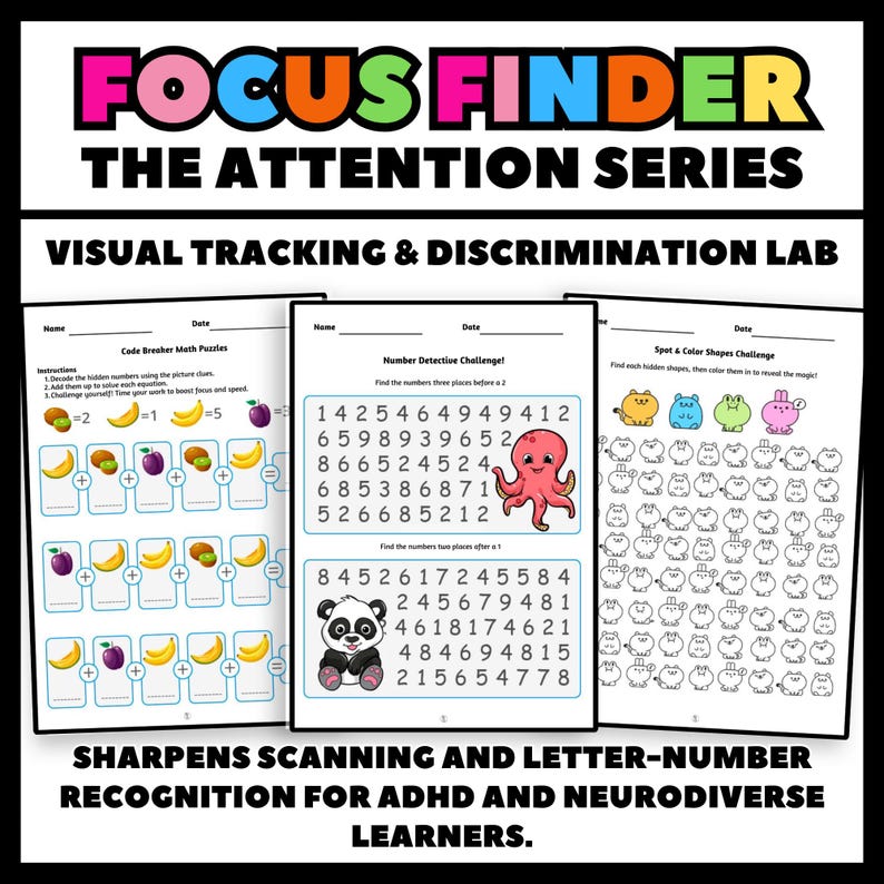 Visual Tracking Math & Letter Activities | Focus and ADHD Support | PDF ...