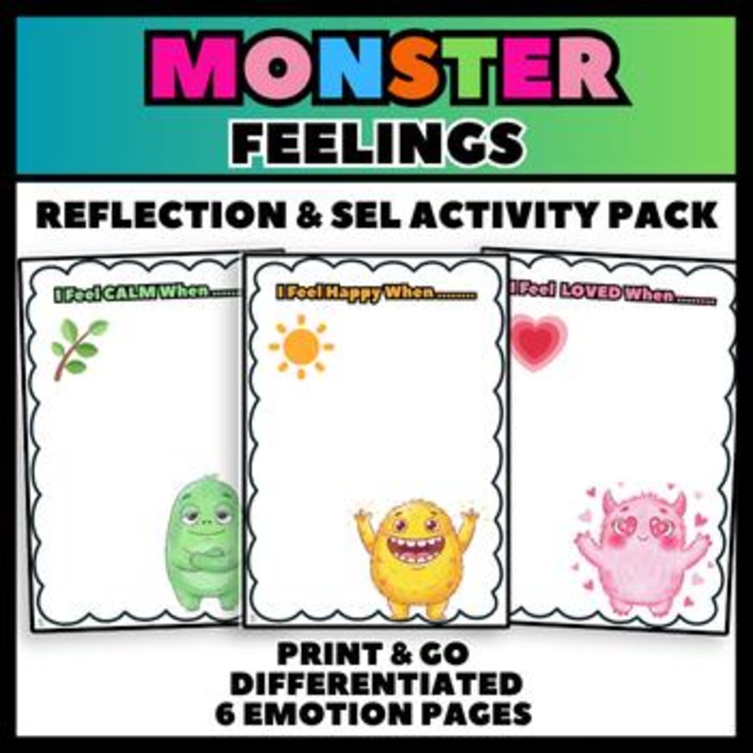Monster Feelings and Emotions Reflection Pack | SEL Daily Review ...