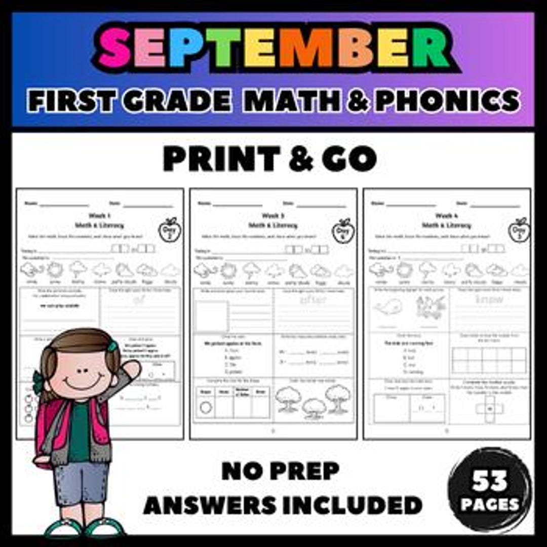 First Grade September Packet | Daily Math & Literacy Review | Back to ...